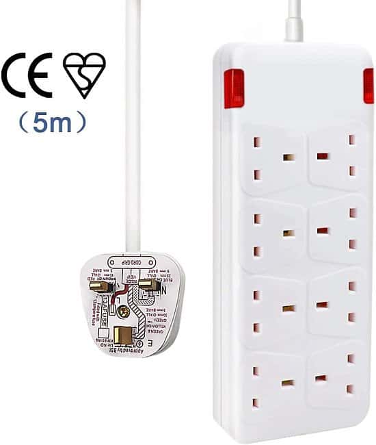 8 Way Extension Lead 13A Fused Power Strips UK Plug with Indicator ...