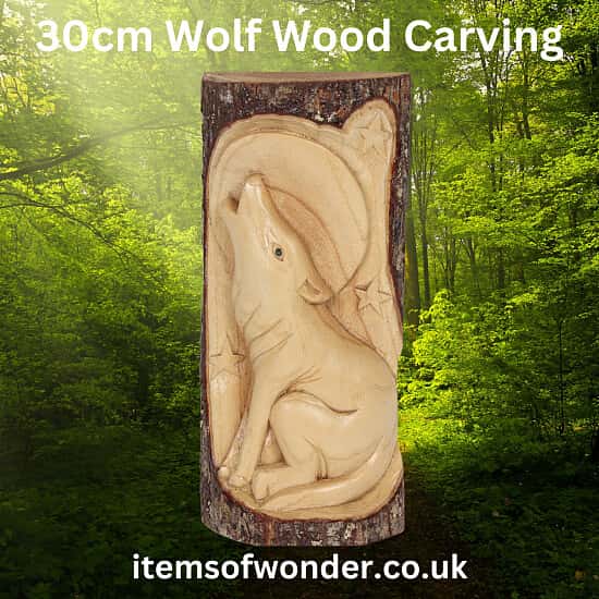 30cm Wolf Wood Carving | Items Of Wonder Promotion